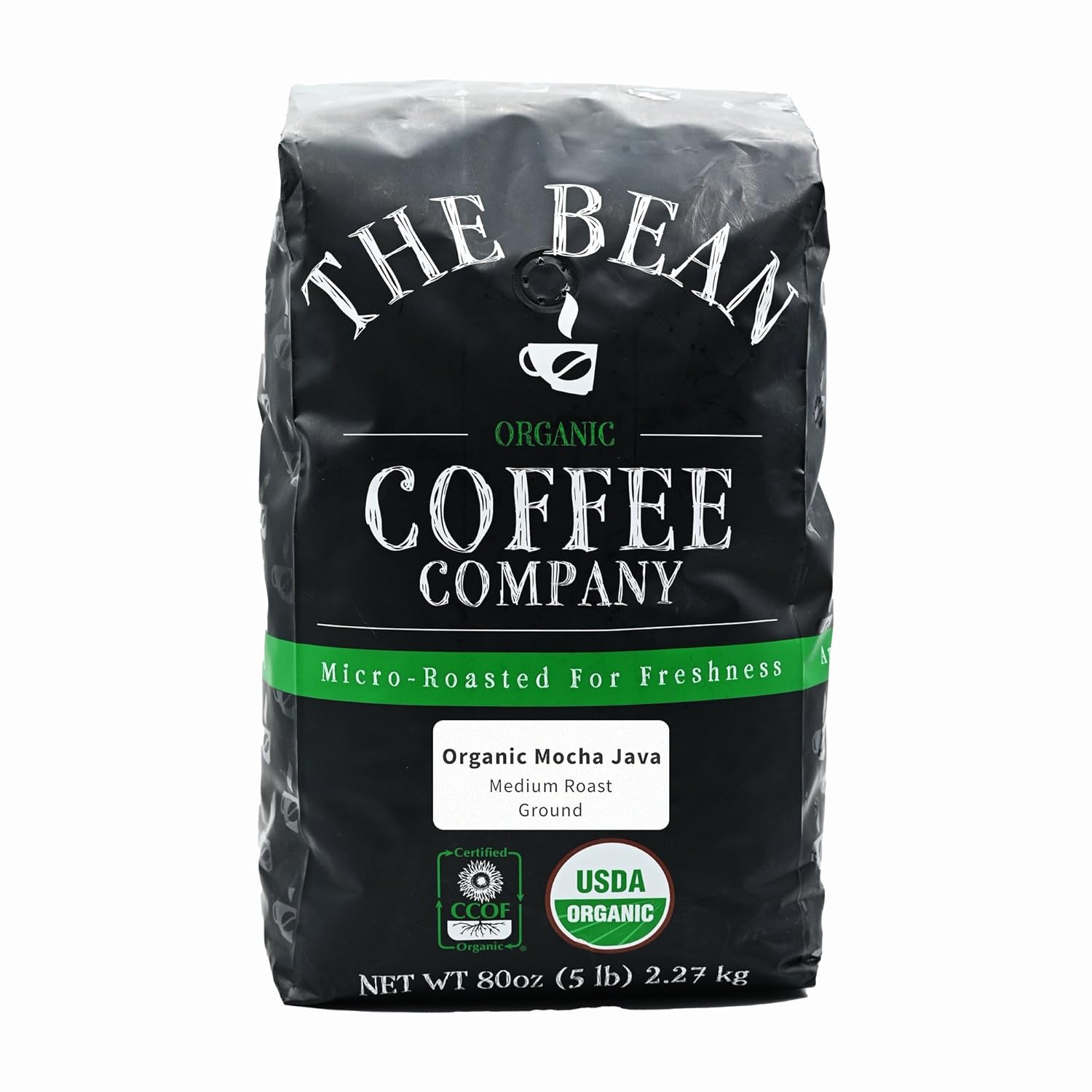 The Bean Organic Coffee Company Mocha Java Medium Roast Ground Coffee 5-Pound Bag Café molido ...