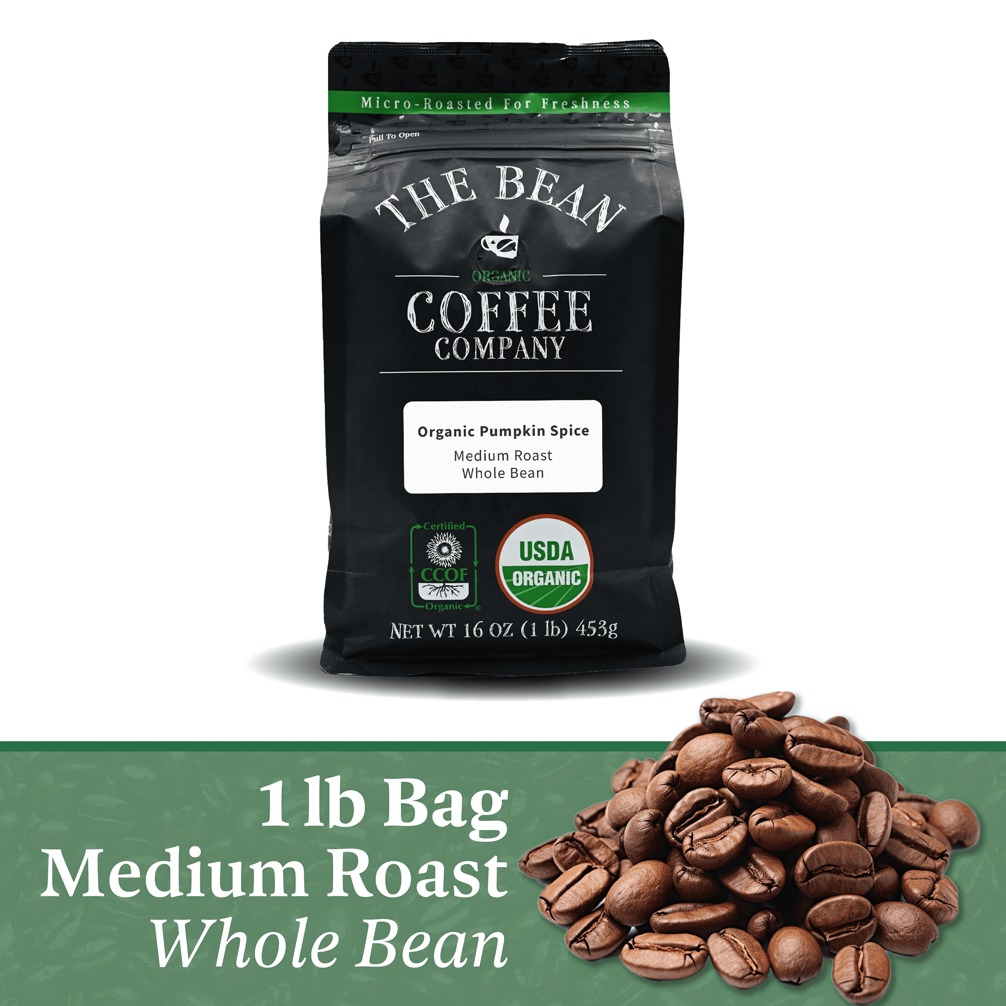 The Bean Organic Coffee Company Pumpkin Spice, Medium Roast, Whole Bean ...