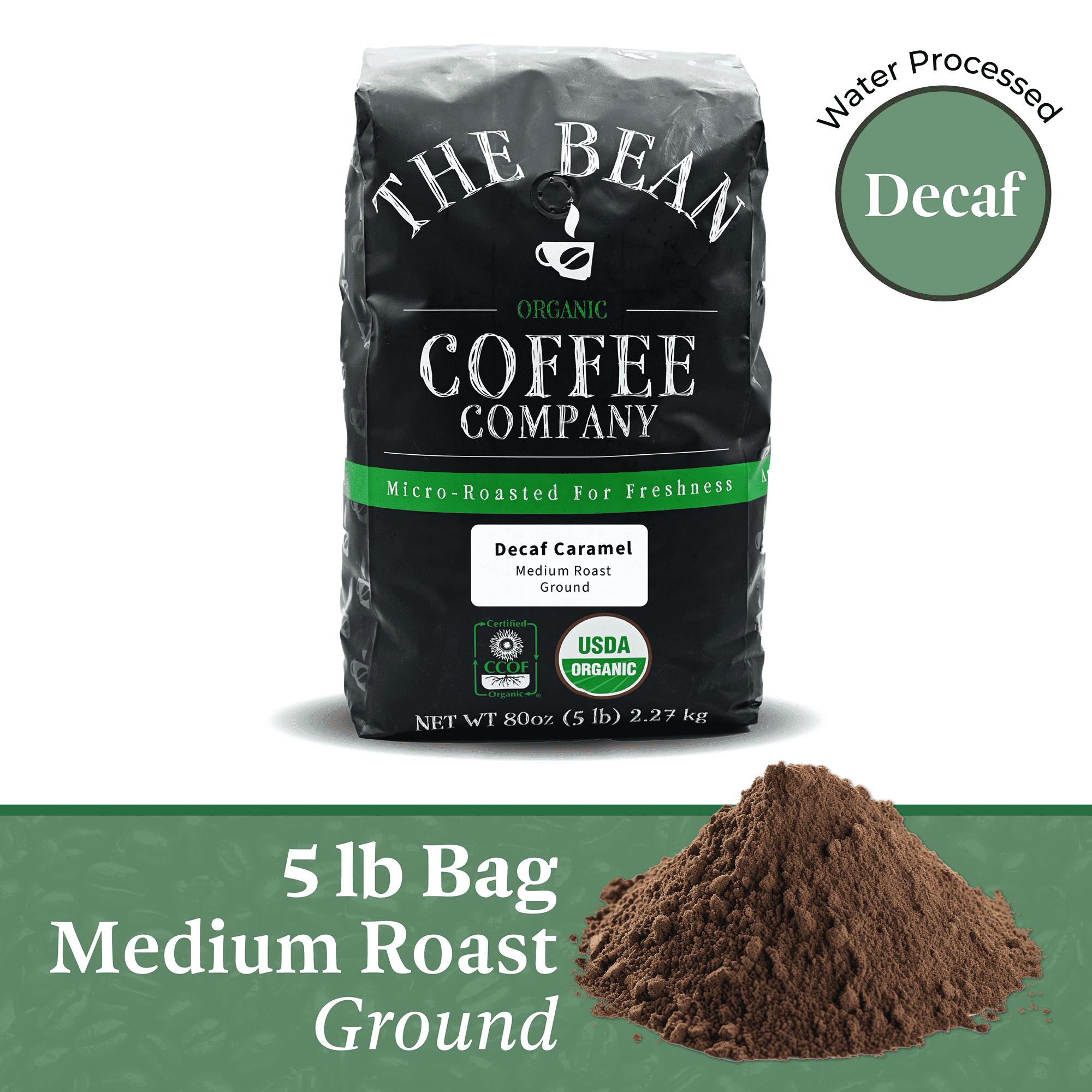 The Bean Organic Coffee Company Water Processed DECAF Caramel, Medium ...