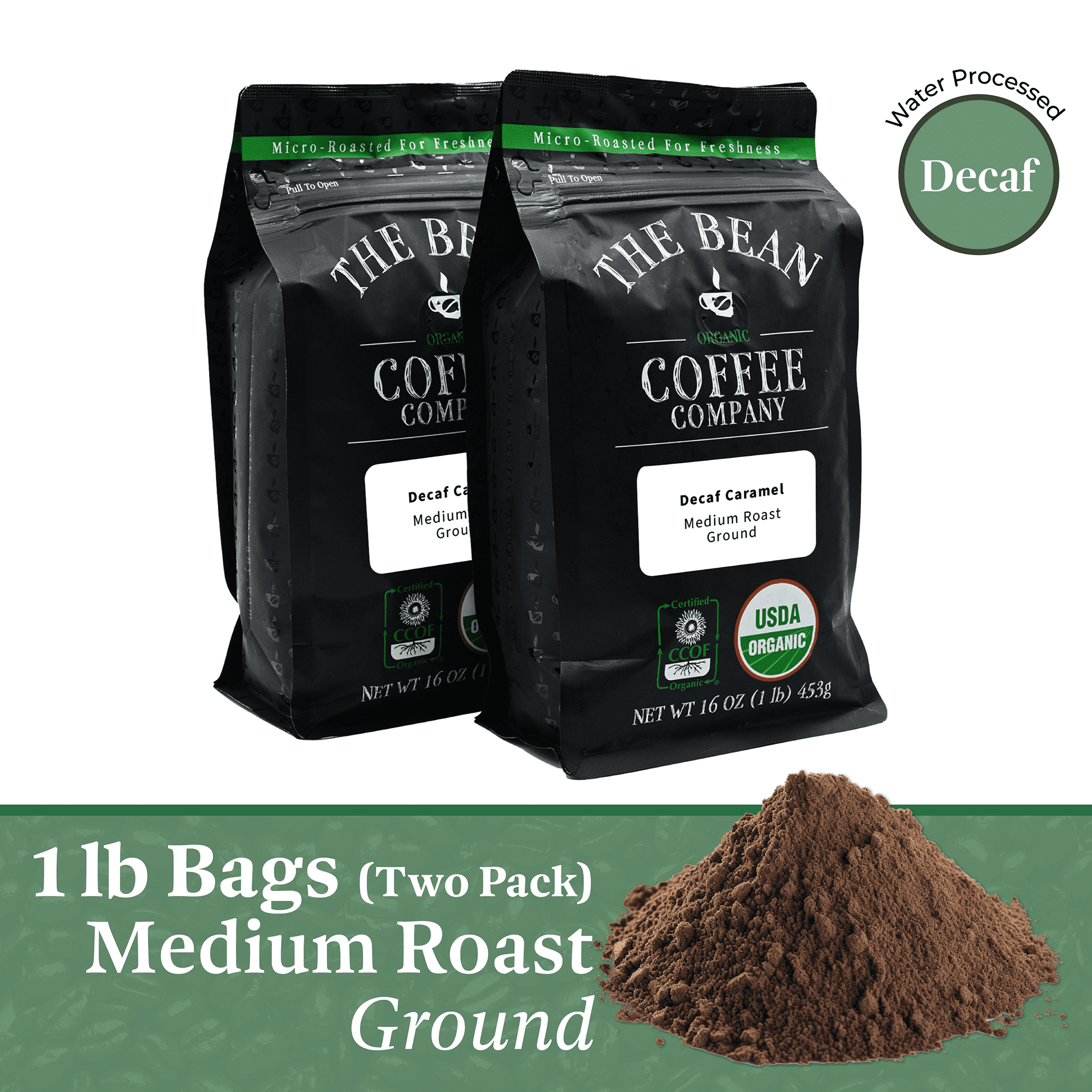 The Bean Organic Coffee Company Water Processed DECAF Caramel, Medium ...