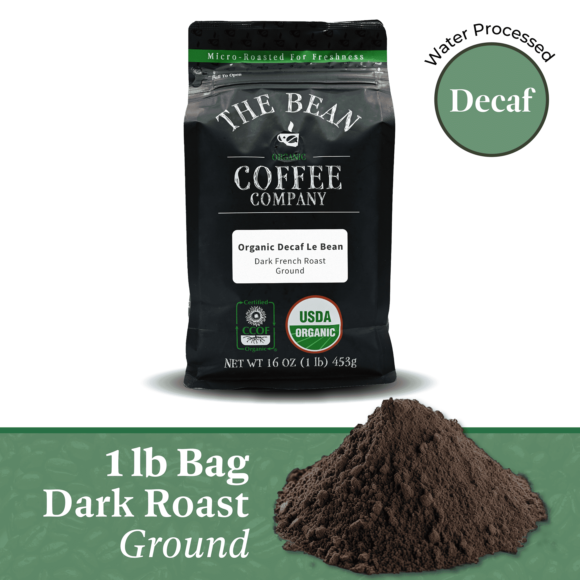 The Bean Organic Coffee Company Water Processed DECAF Le Bean, Dark ...