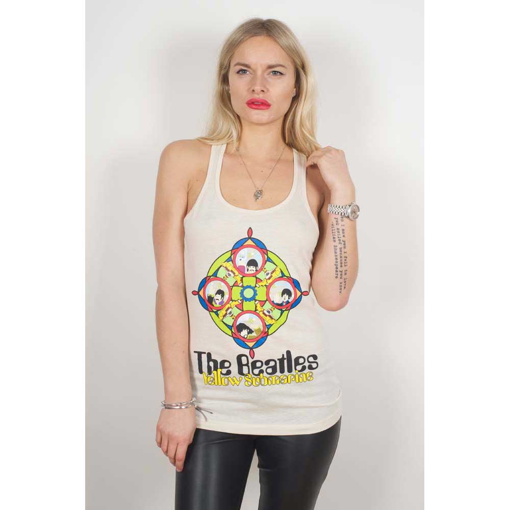 The Beatles Ladies Vest T-Shirt: Yellow Submarine & Portholes (Large ...