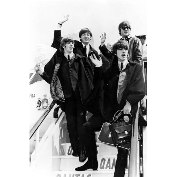 The Beatles The Fab Four on stairs of Quantas plane in Australia 1965 ...
