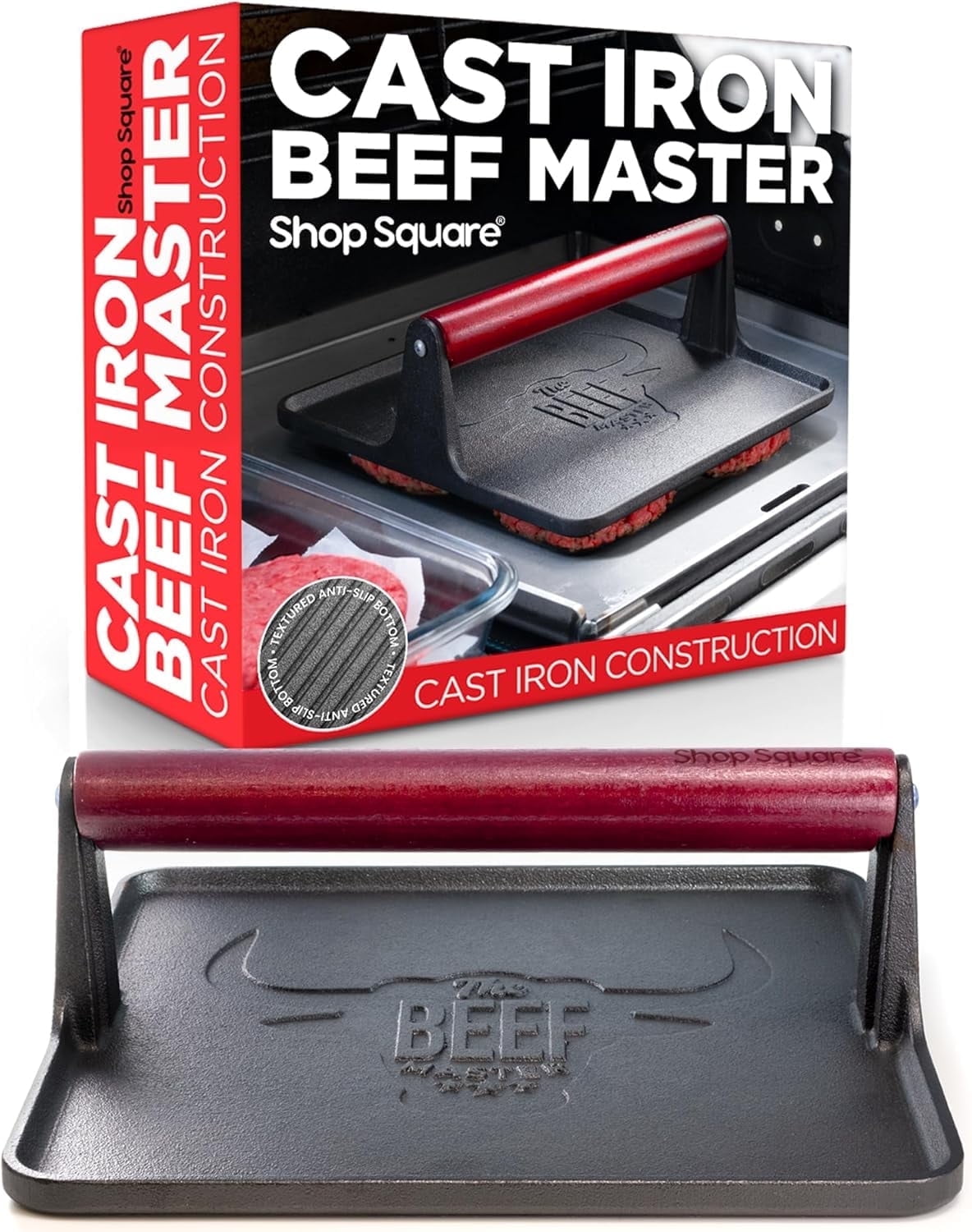 Beef Master XL Cast Iron Griddle Press Cast Iron – Heavy Duty ...