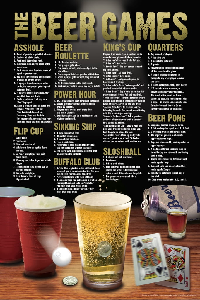 The Beer Games Drinking Rules Chart College Party Cool Wall Art Print ...