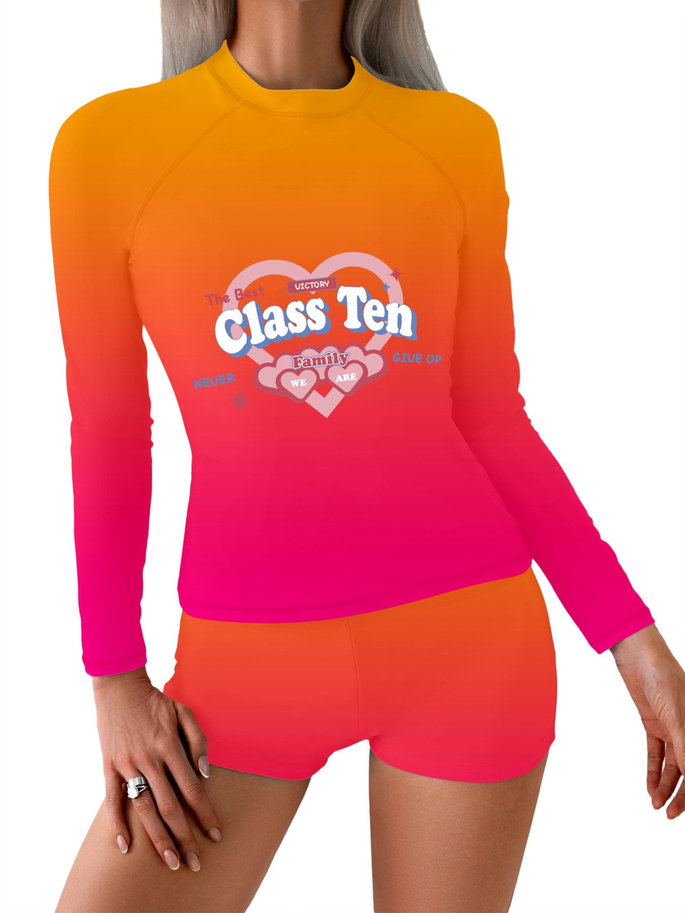 The Best Class Ten' Heart - Logo Long - Sleeve Rash Guard Set for women ...