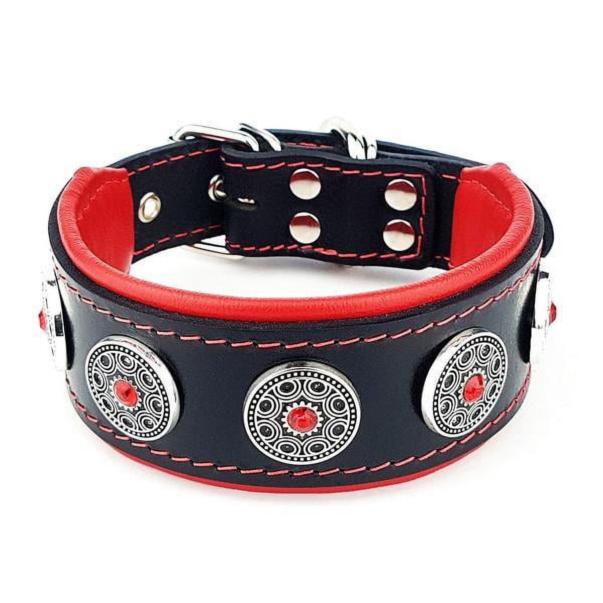 The Bestia "Bijou" Leather Dog Collar Black & Red for Large Dog Breeds ...