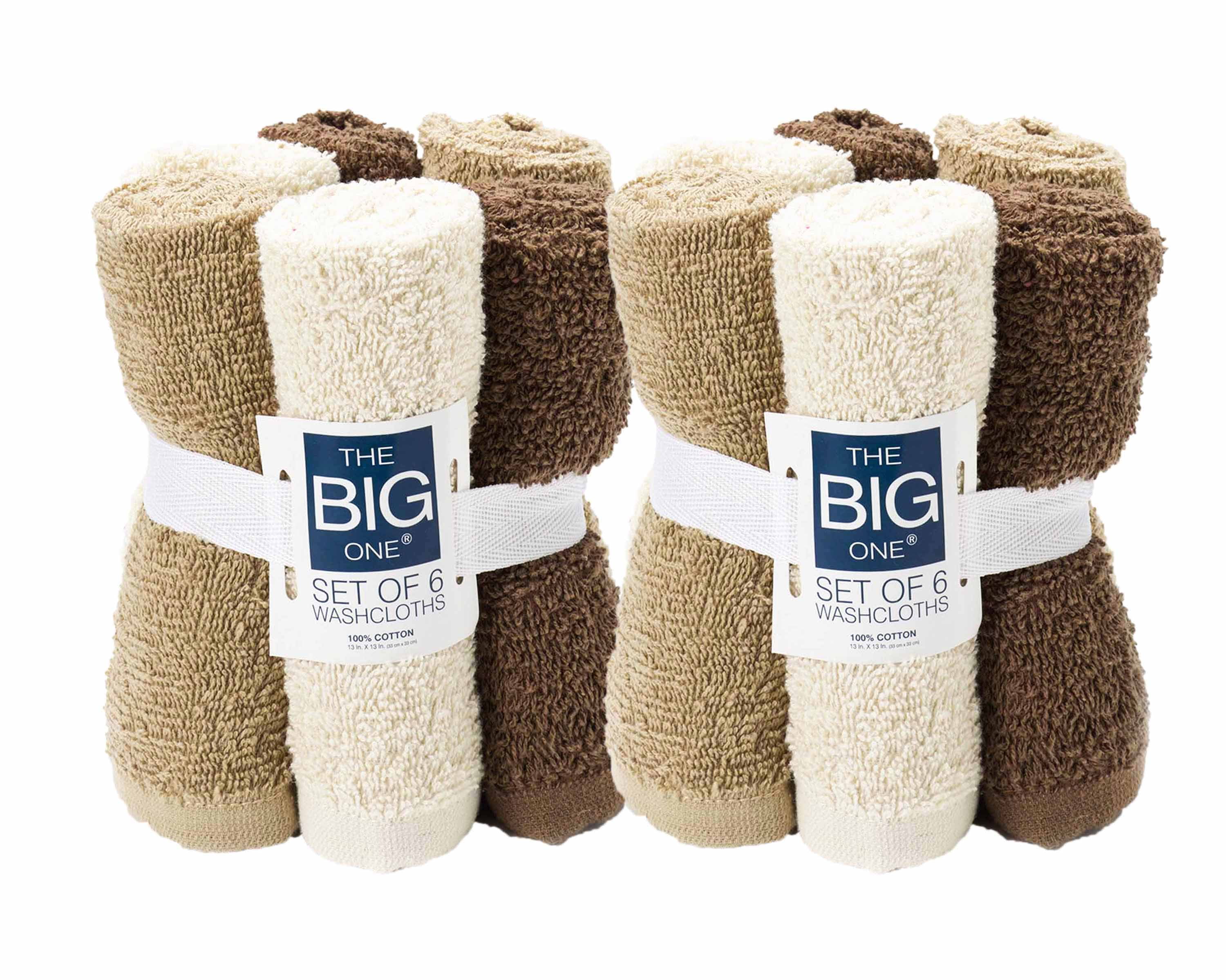 The Big One 100% Cotton Terry Cloth Washcloths - 12 Pack - Linen - 13 ...
