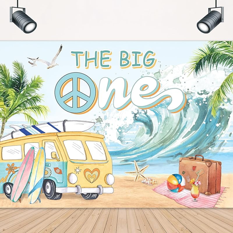 The Big One Surfing 1st Birthday Backdrop Surf Van Surfboard Beach ...