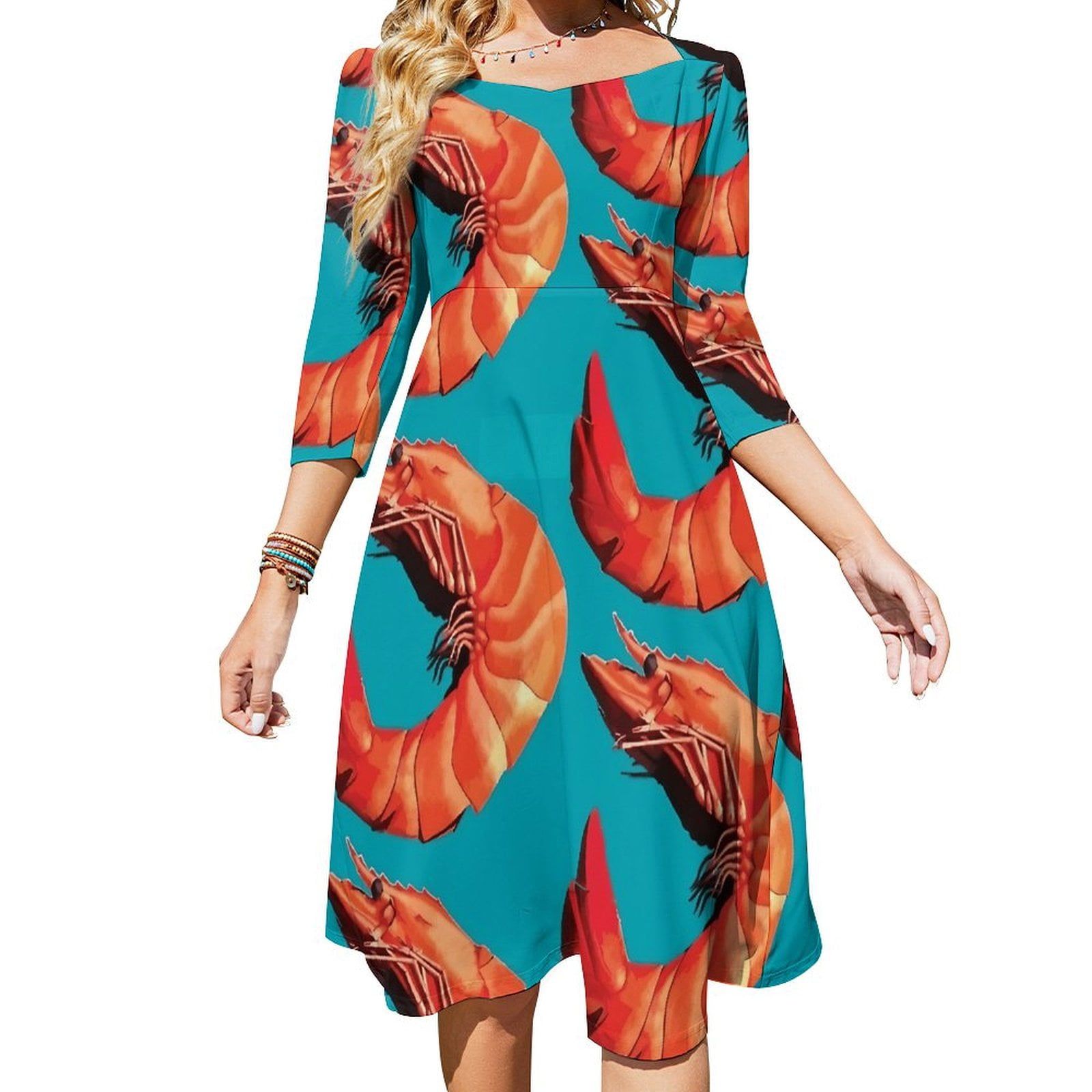 The Big Prawn Women's 3/4 Sleeve Dresses Elegant A-Line Midi Dress ...