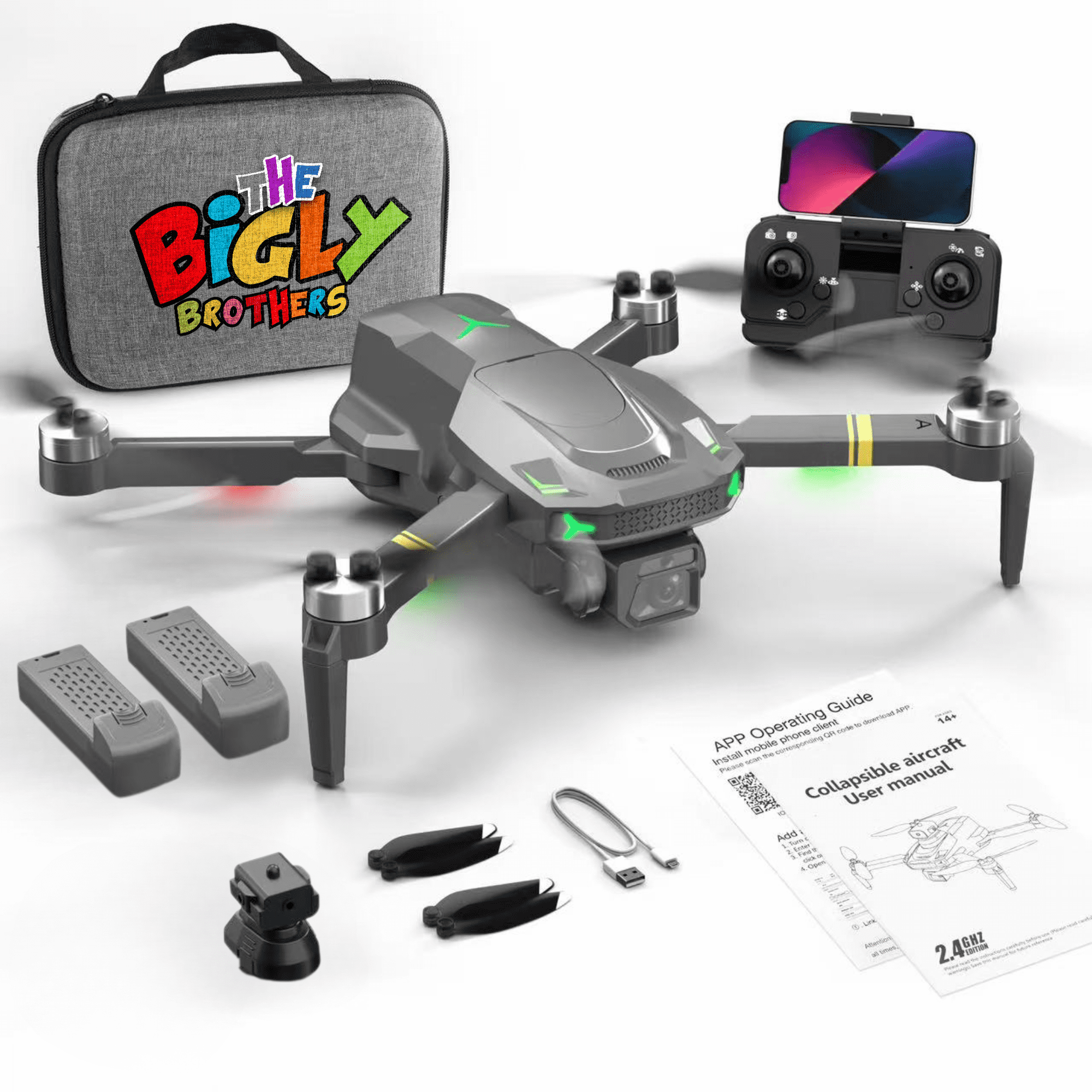 The Bigly Brothers New E58 X LITE Mark II Delta Orange Superior Edition Drone with Camera Carrying Case and 2 Battery. Ready to fly No Assembly