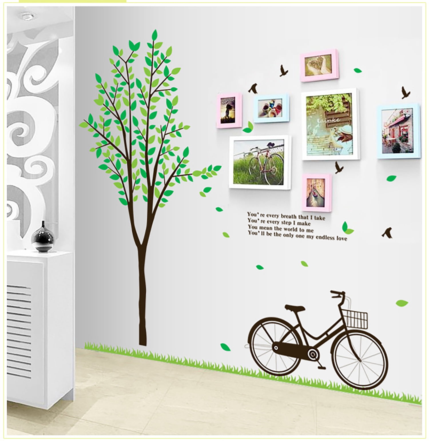The Bike Under The Warm Green Tree Stickers Wall Decal DIY PVC ...