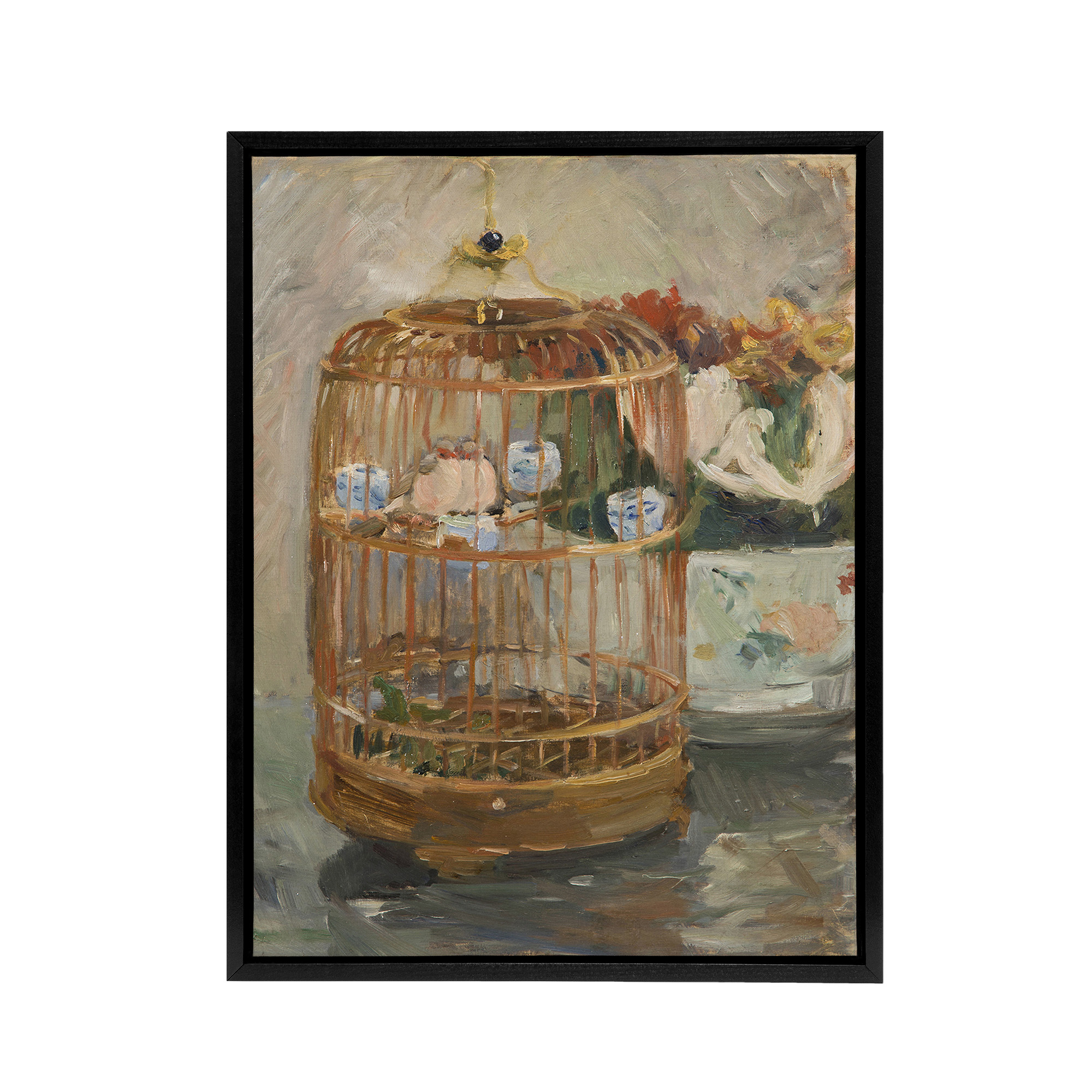 The Bird Cage Still Life Painting Morisot Black Framed Canvas Wall Art ...