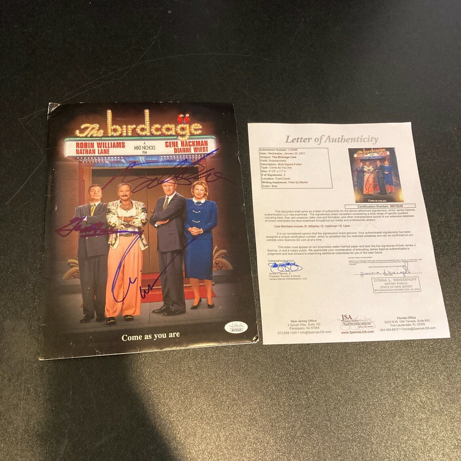 The Birdcage Cast Robin Williams Gene Hackman Nathan Lane Signed ...