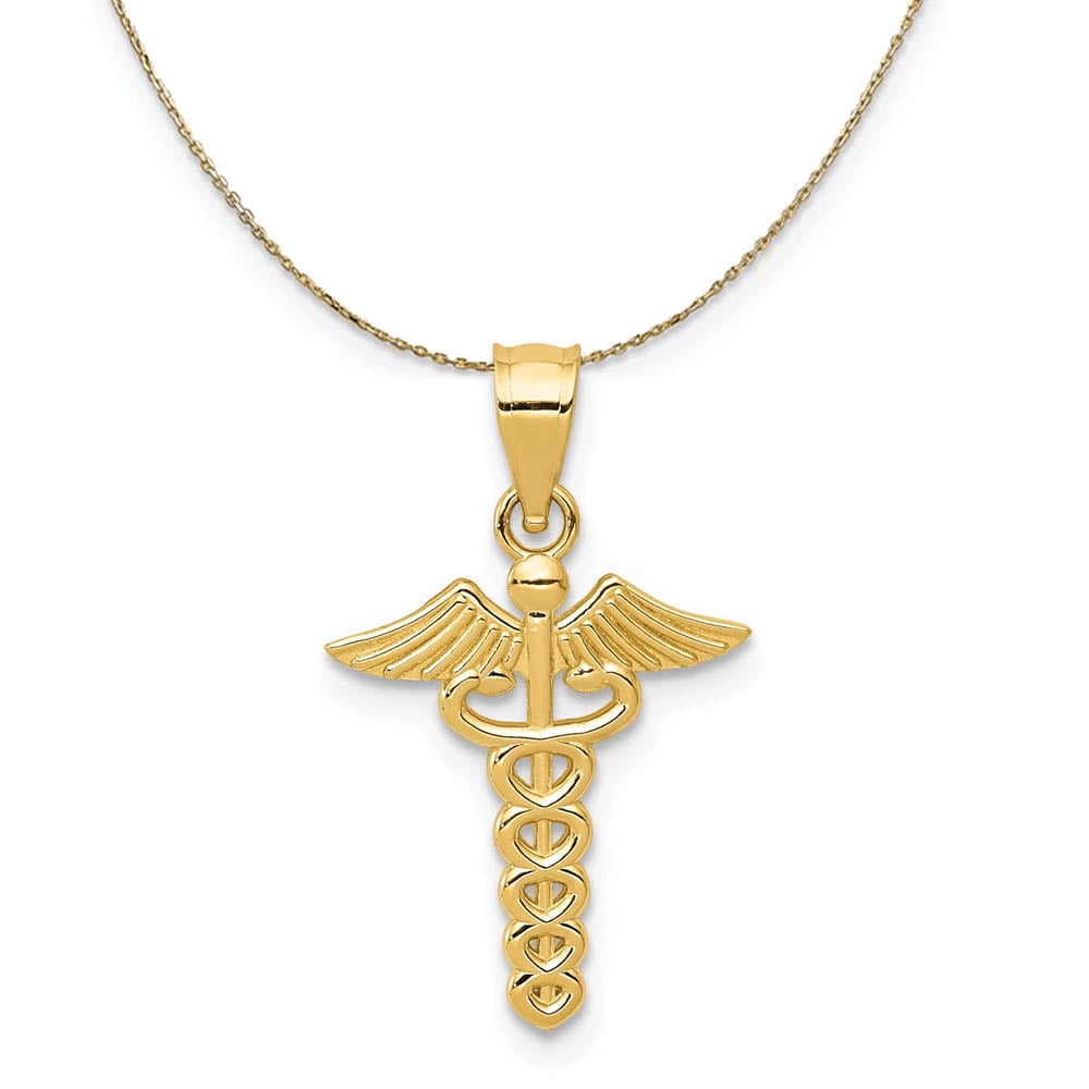 The Black Bow 14k Yellow Gold Caduceus Symbol Necklace - 30 Inch ...