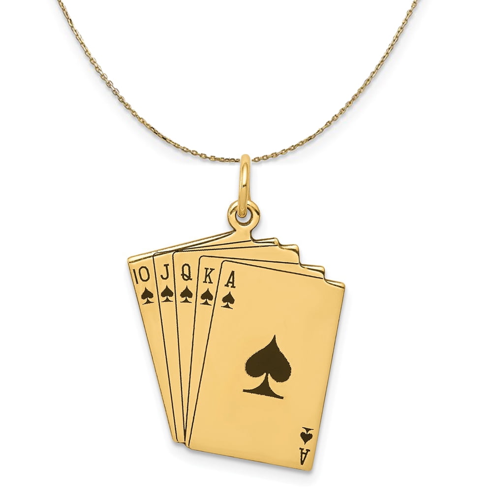 The Black Bow 14k Yellow Gold Enamel Royal Flush Playing Cards Necklace ...