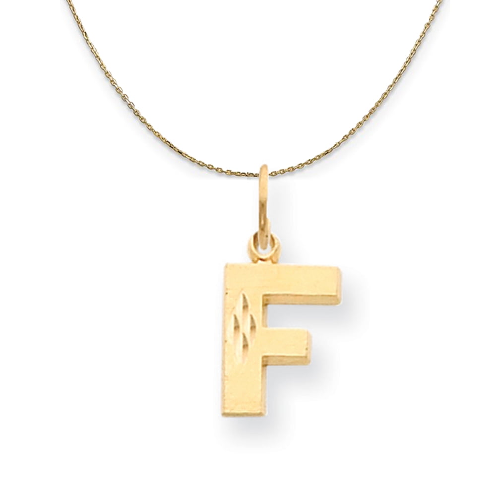 The Black Bow 14k Yellow Gold, Julia, Sm Satin Block Initial F Necklace ...