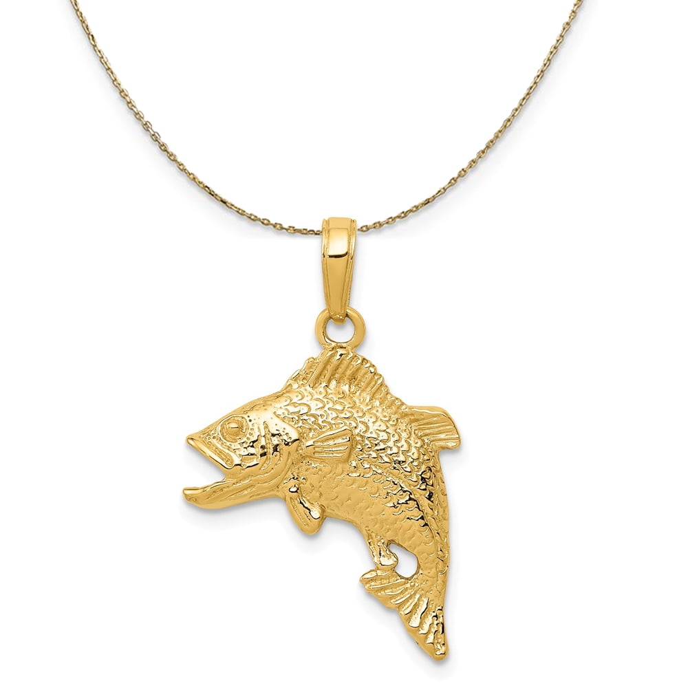 The Black Bow 14k Yellow Gold Jumping Bass Fish Necklace - 18 Inch ...
