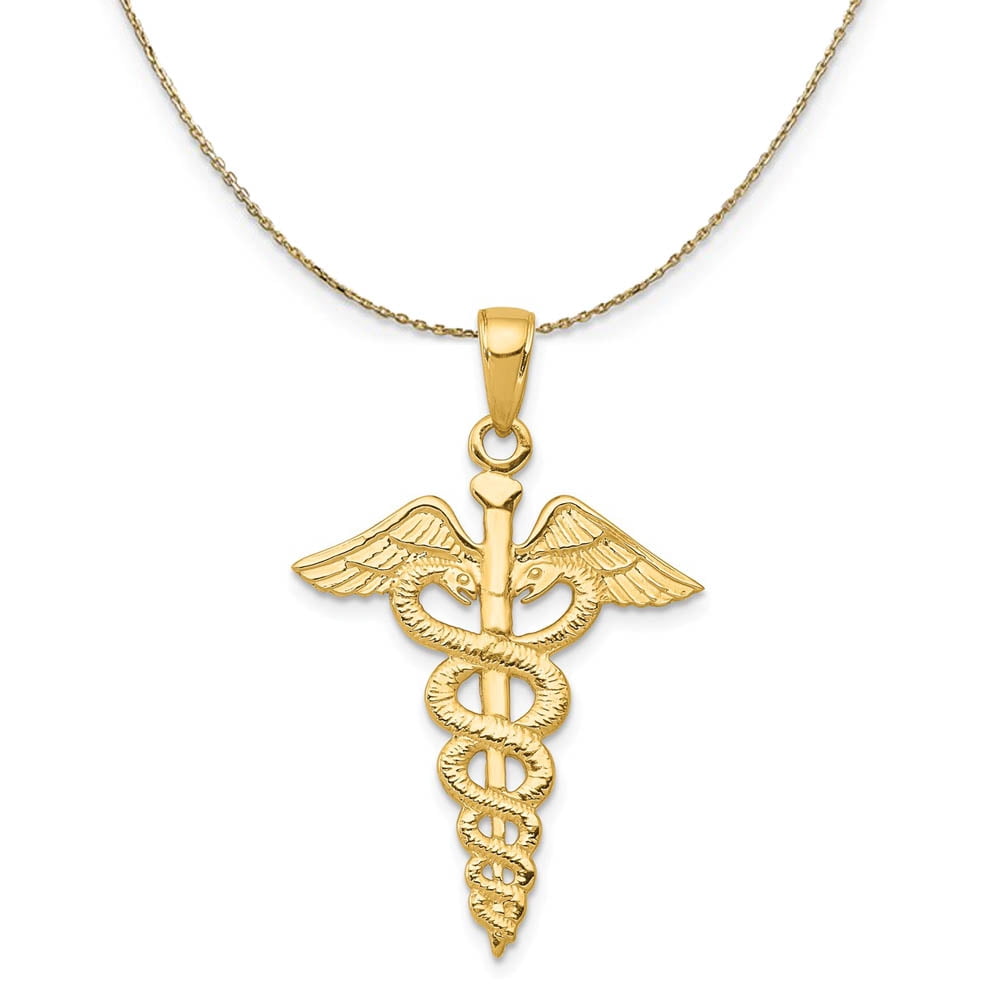 The Black Bow 14k Yellow Gold Large Caduceus Symbol Necklace - 20 Inch ...