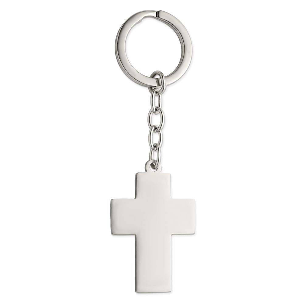 The Black Bow Engravable Polished Cross Key Chain in Stainless Steel ...