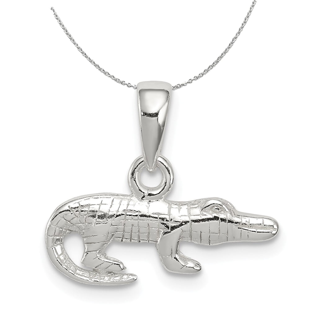 The Black Bow Sterling Silver Small 2D Alligator Necklace - 16 inch ...