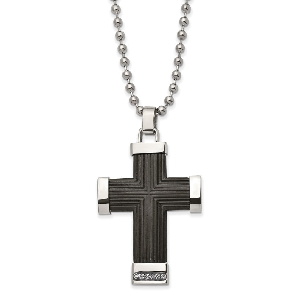 The Black Bow Two Tone Stainless Steel & Crystal Reversible Cross ...