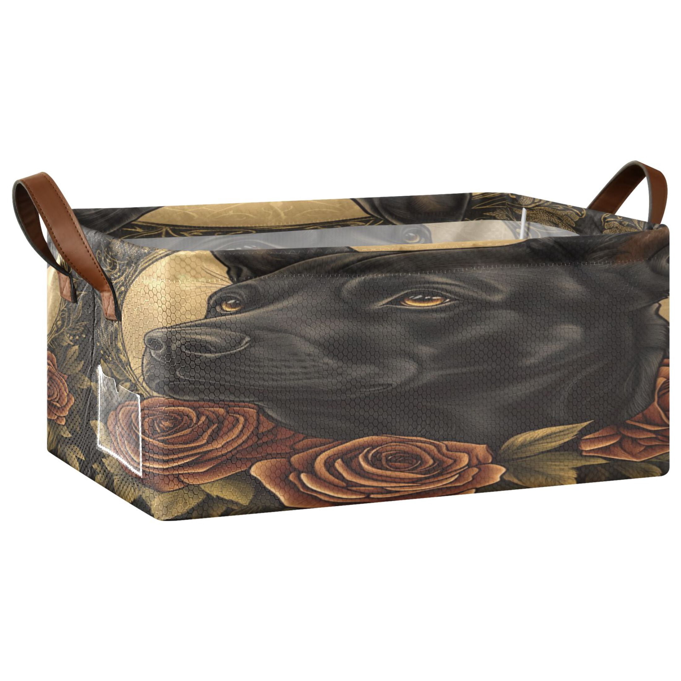 The Black Dog with Red Rose Storage Basket Soccer Plaid Fabric Hoard ...