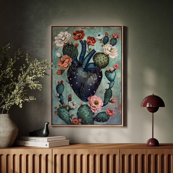 The Black Thorned Cactus Heart Southwestern Wall Art Modern Wall Decor ...
