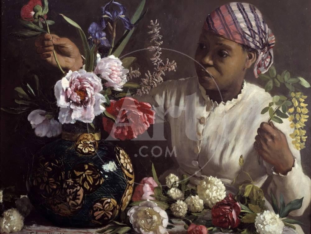 The Black Woman with Peonies by Frederic Bazille, Figurative Unframed ...
