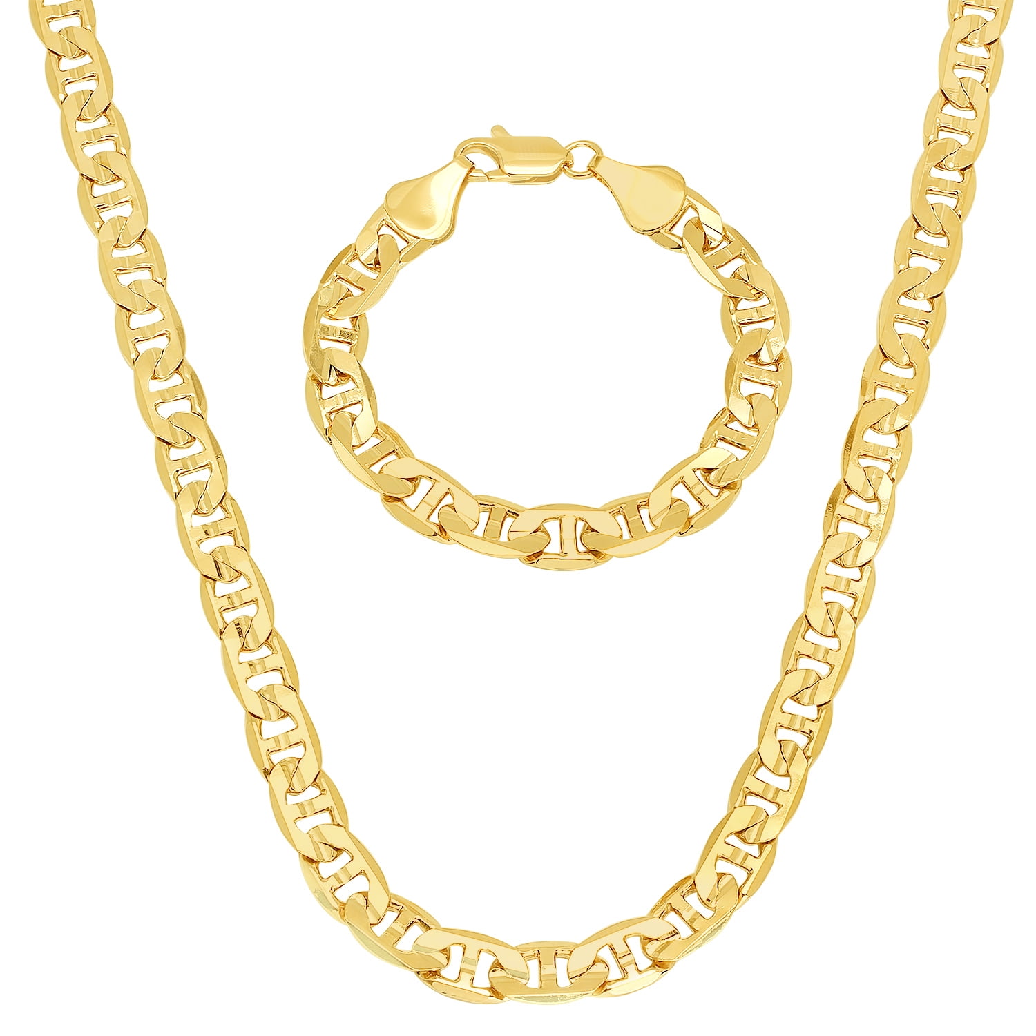 The Bling Factory 8.8 mm Polished 14k Yellow Gold Plated Flat Mariner ...