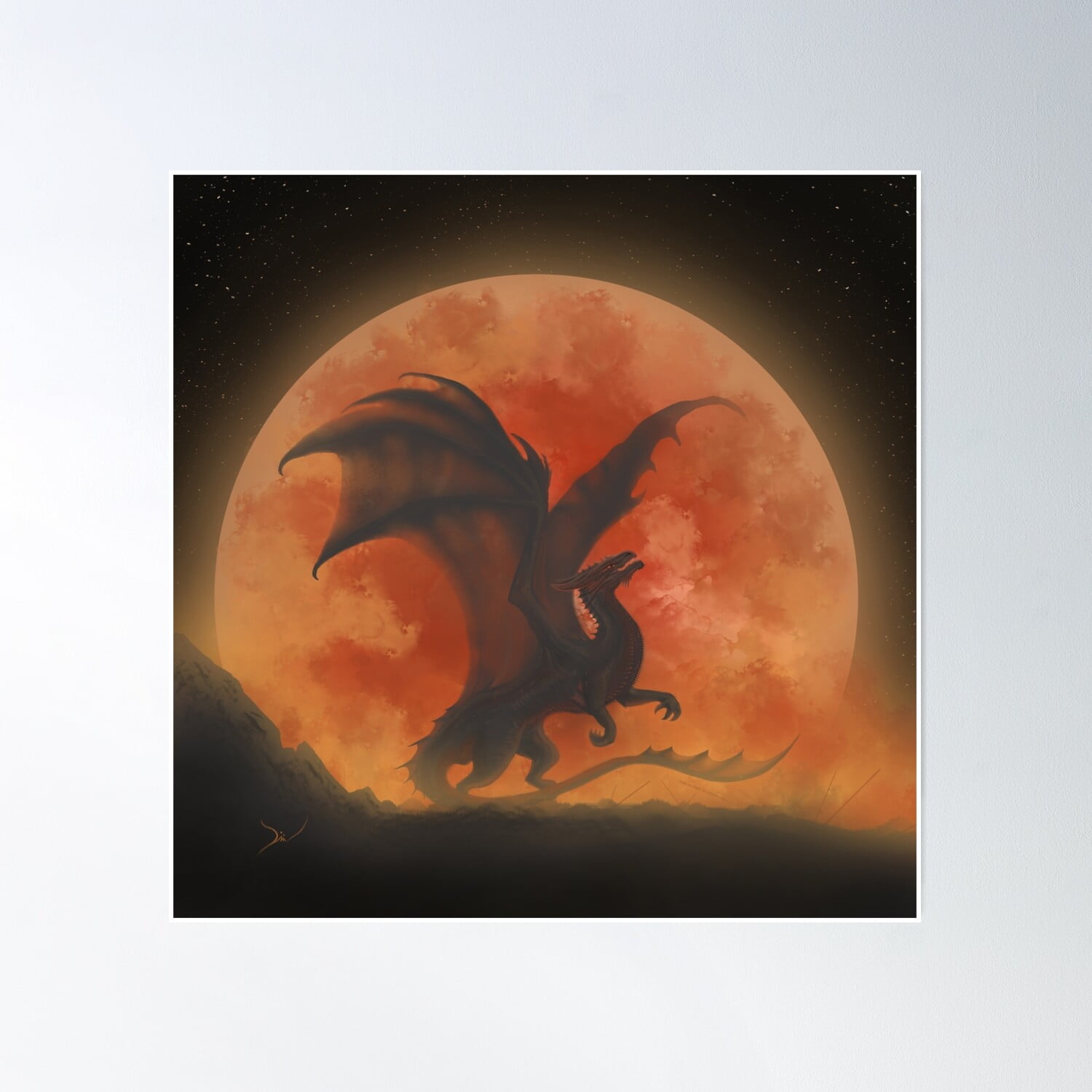 The Blood Moon Dragon Poster Wall Art, Modern Wall Decor, 16x16 ...
