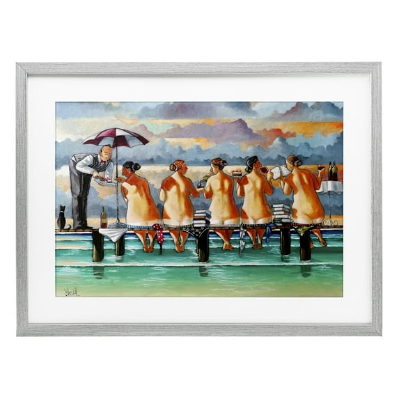 The Book Club Beachgoers Gray Framed Print Under Glass, design by ...