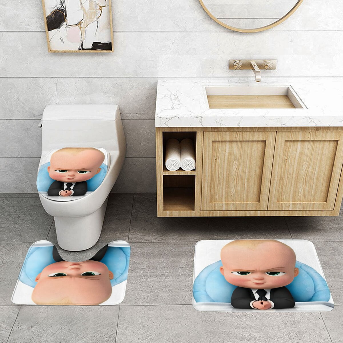 The Boss Baby floor mat and toilet set is durable, machine washable ...