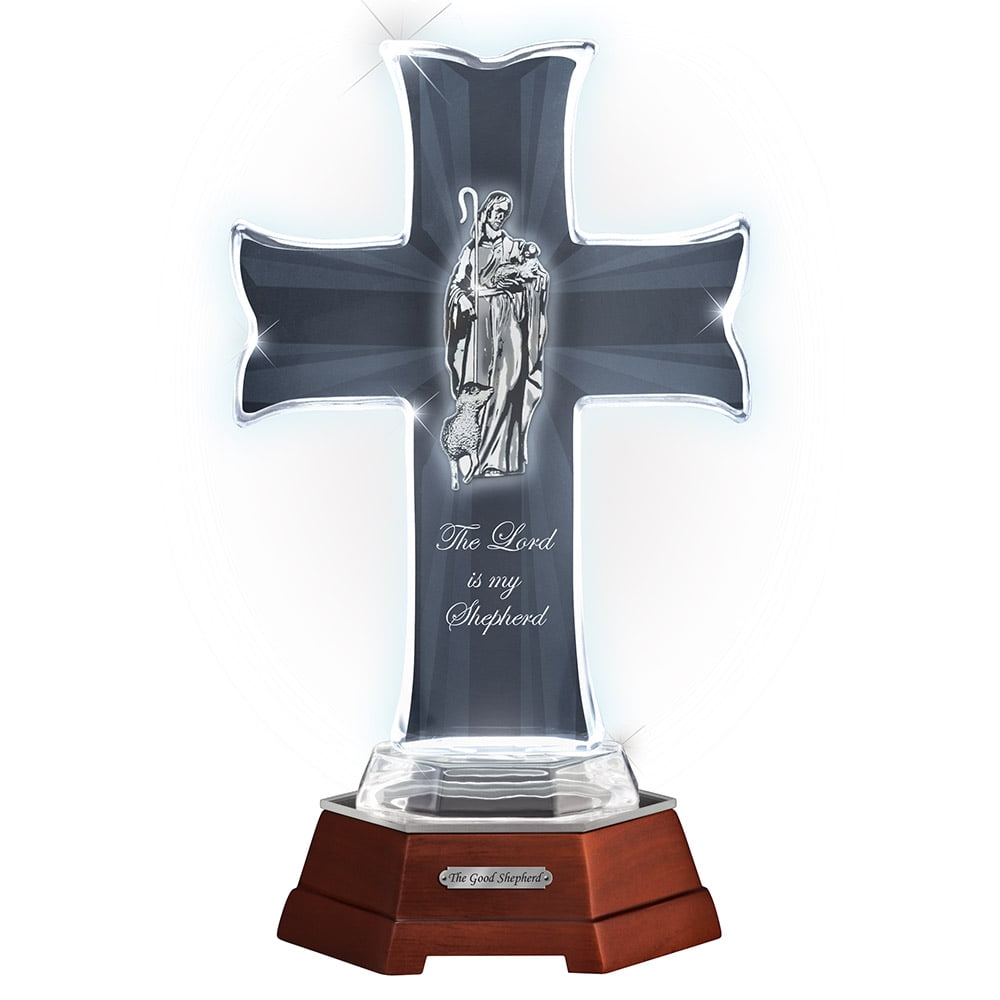 The Bradford Exchange The Good Sheperd Glass Cross Religious Sculpture ...