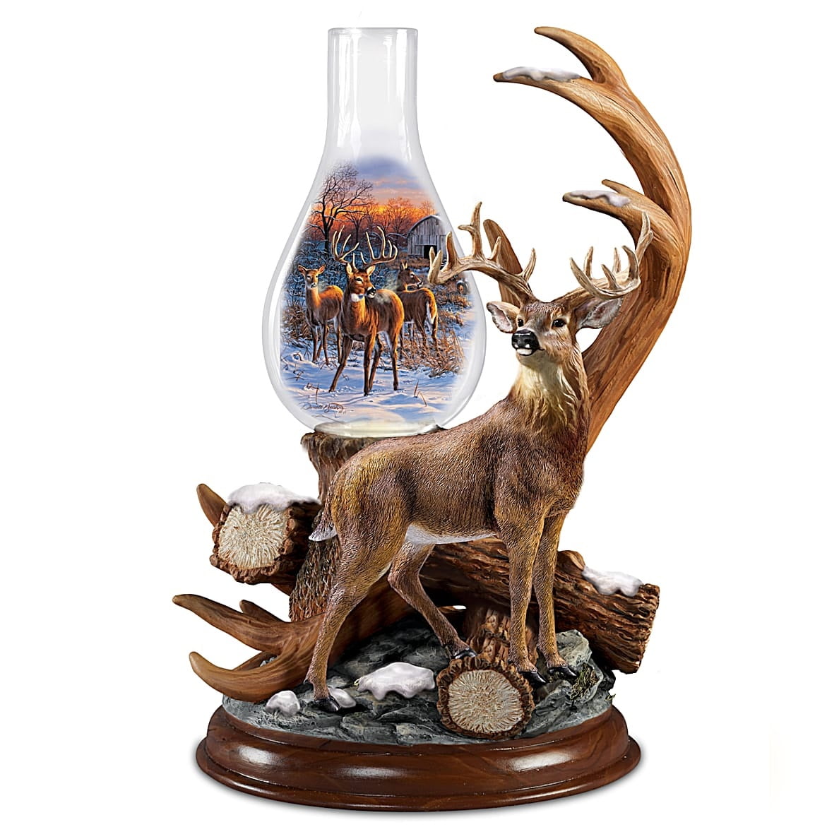 The Bradford Exchange Out of The Clearing Deer Sculpture Antler Lamp by Darell Bush 12-inches ...