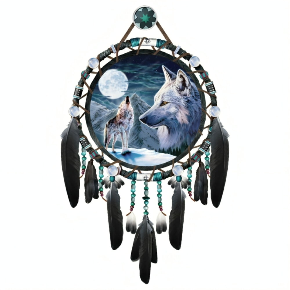 The Bradford Exchange Sacred Calling Wolf Art Glow-In-The-Dark Handcrafted Frame with Real ...