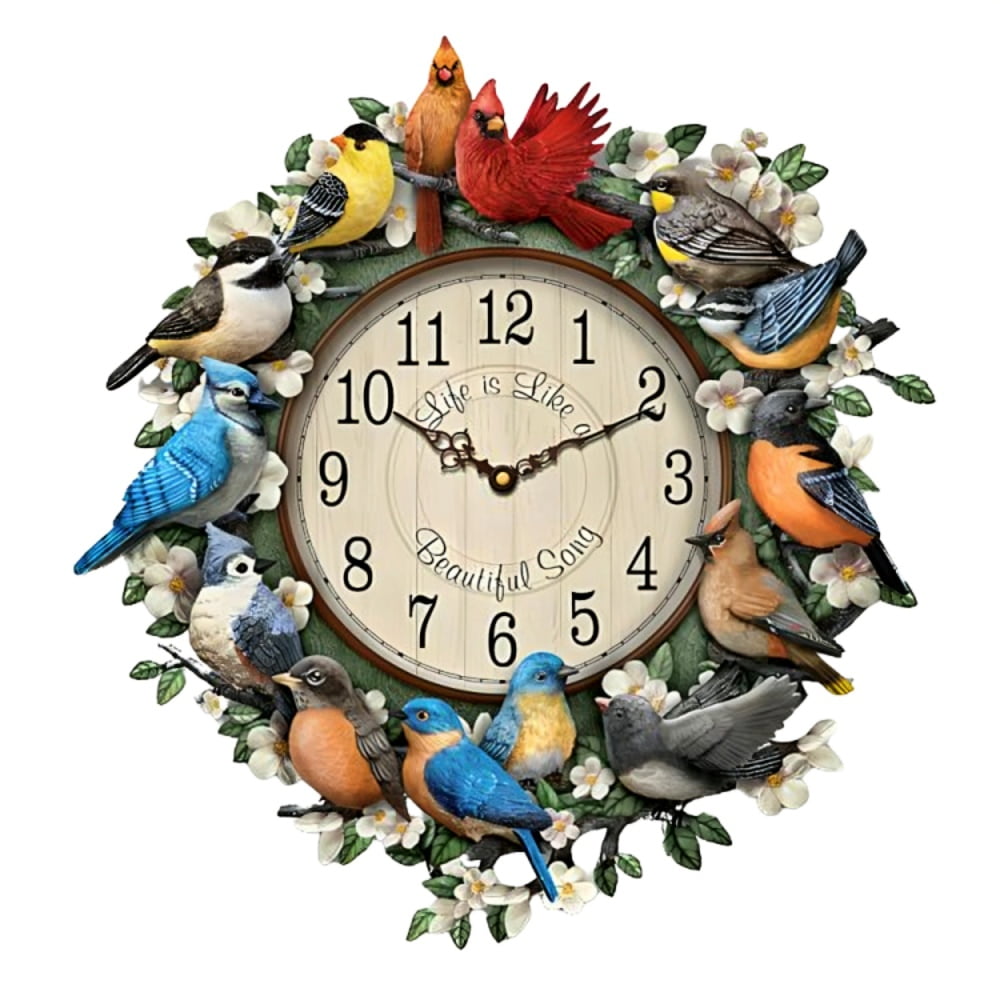 The Bradford Exchange Songbird Melodies Wall Clock with Sculpted and Hand-Painted Resin Birds ...