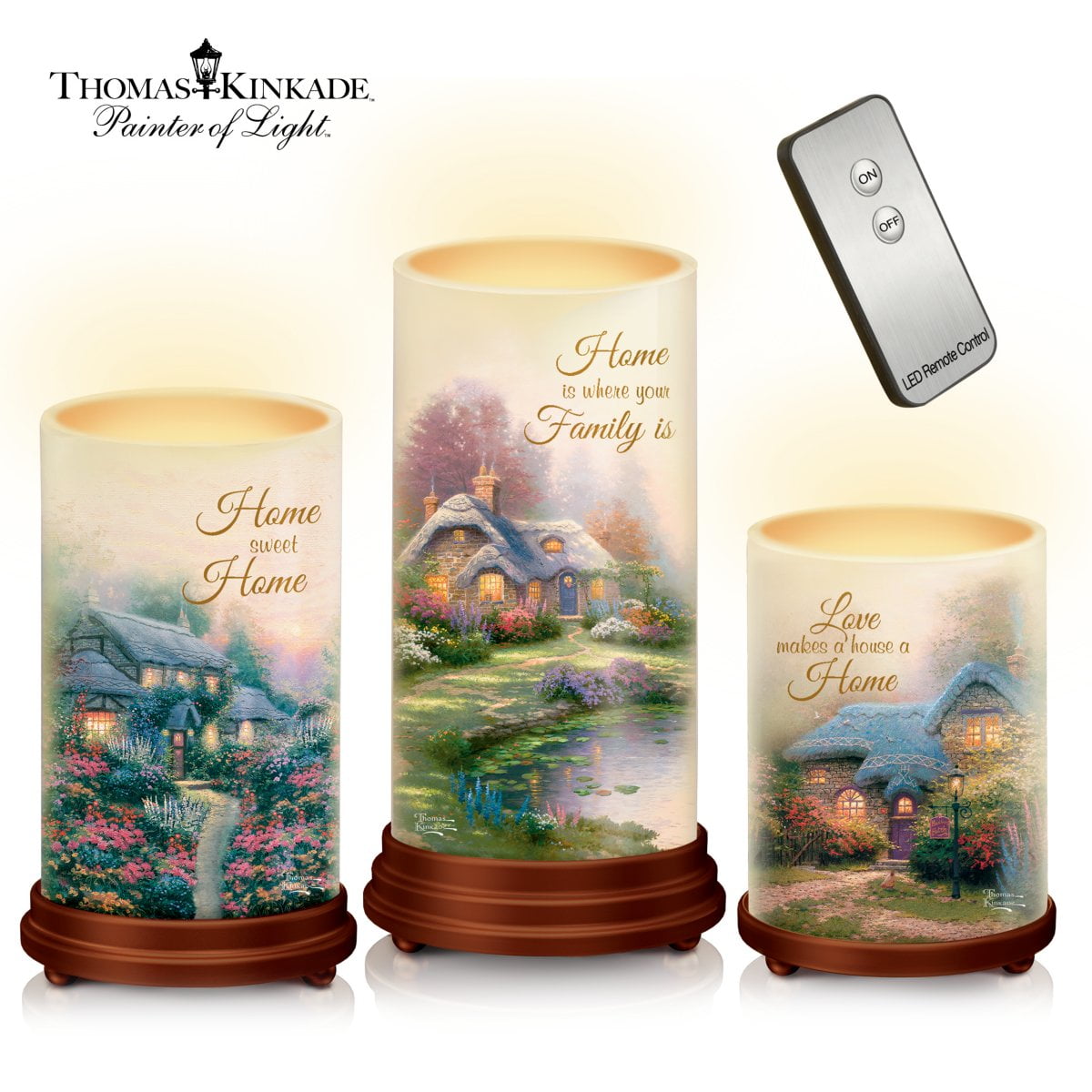 Bradford Exchange Thomas Kinkade Flameless Wax Candle Set, LED Flames ...