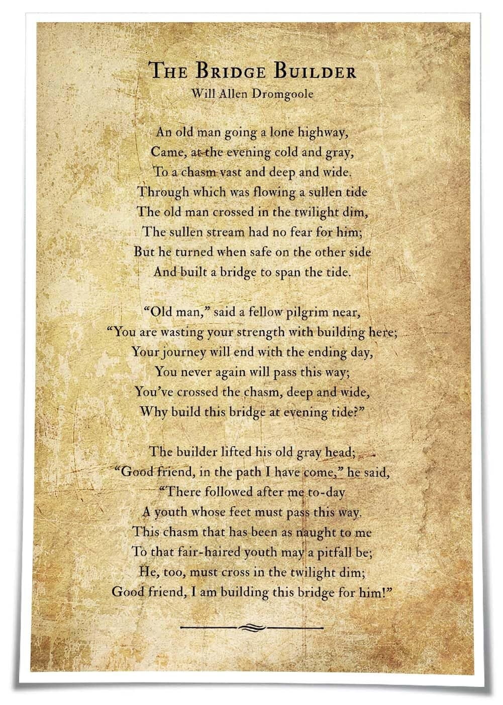 The Bridge Builder Poem Wall Art Prints Poetry Quote Poster Pictures ...