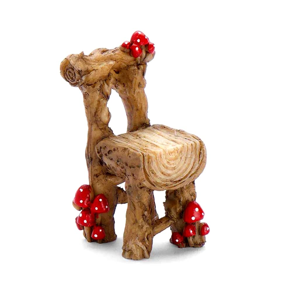 The Bridge Collection Fairy Garden Log Chair with Mushrooms Figure ...