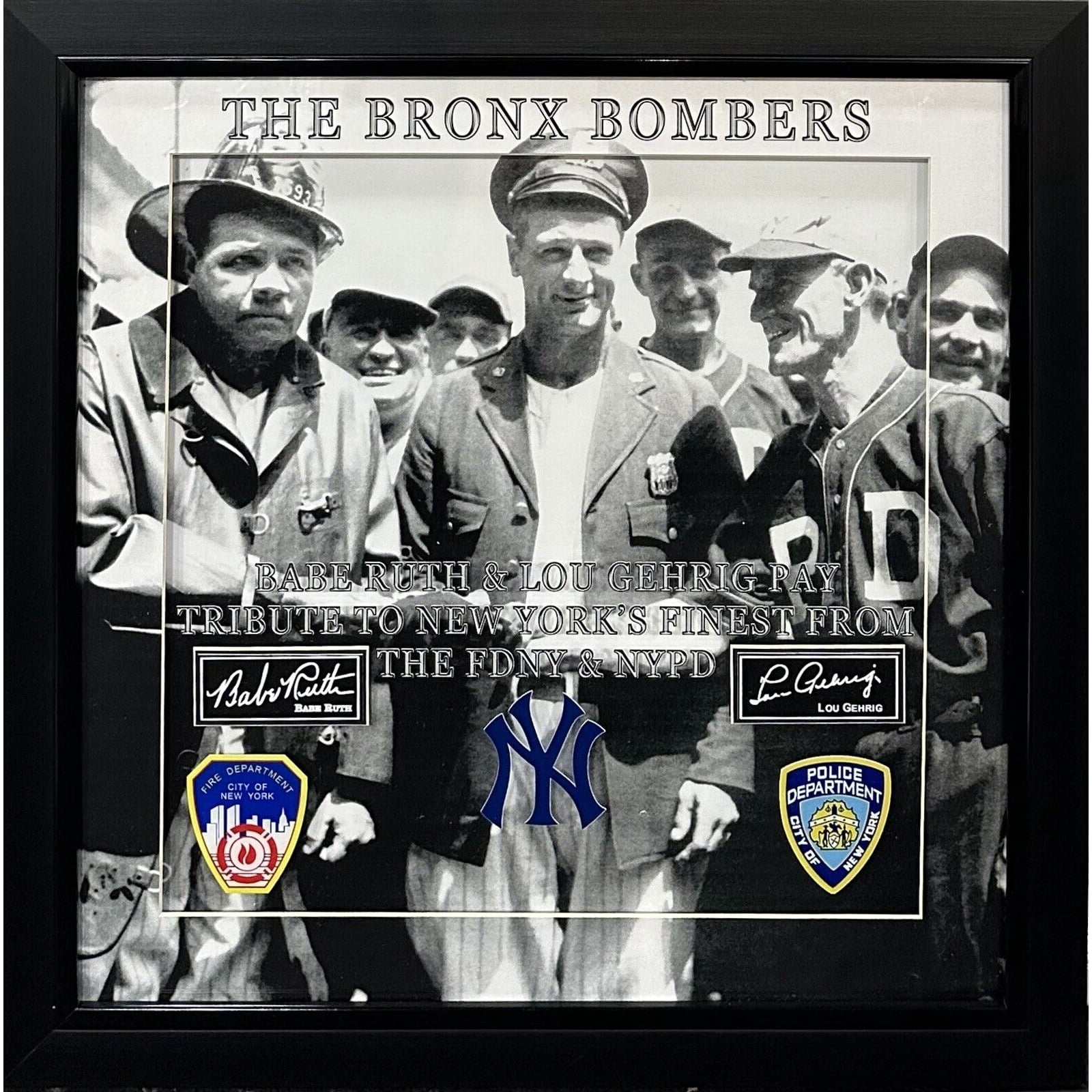 The Bronx Bombers NYPD FDNY Babe Ruth Lou Gehrig 3D Framed Photo NY Yankees Auto - Walmart.com