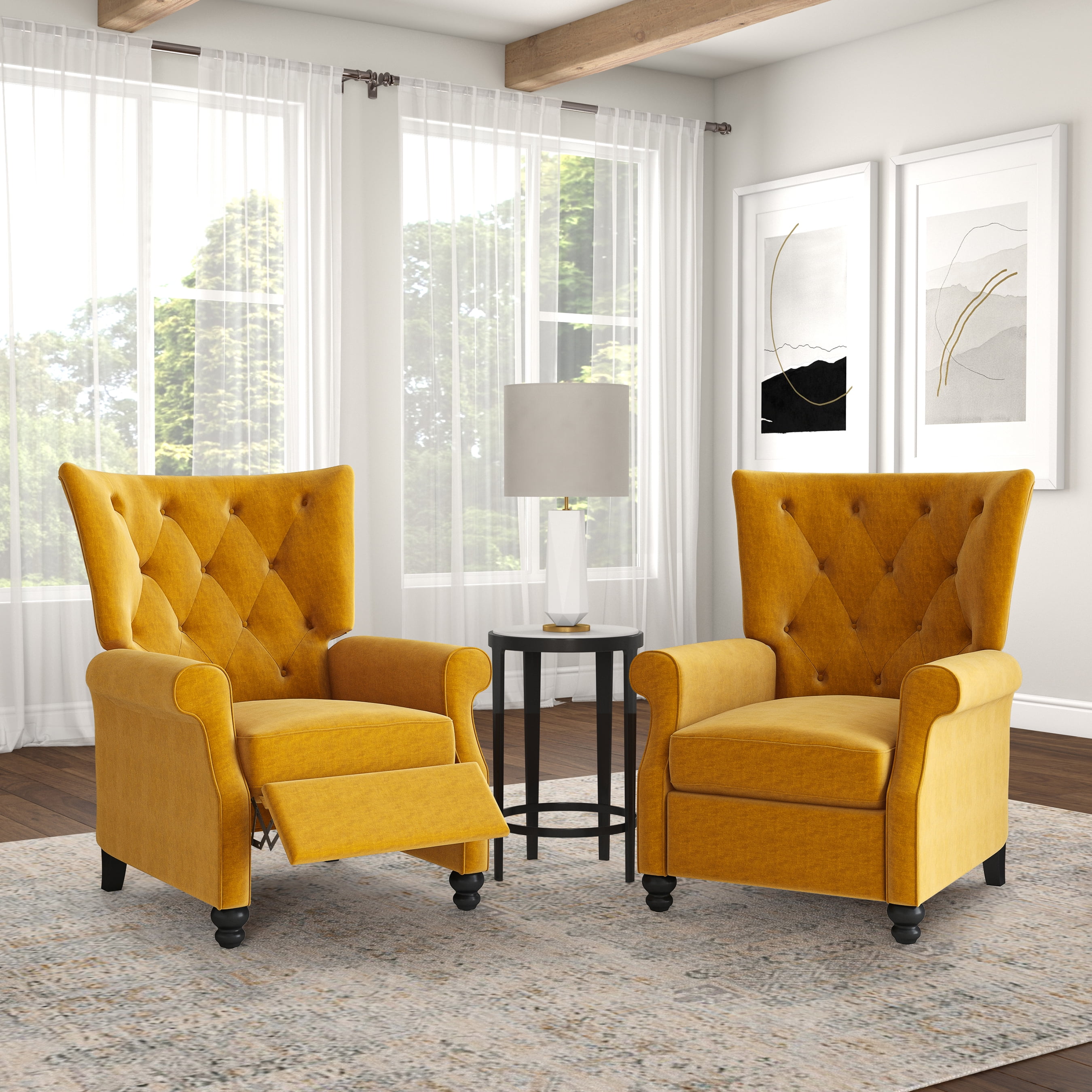 The Canary Recliner Wrapped In A Soft To The Touch Mustard Yellow Velvet - Walmart.com