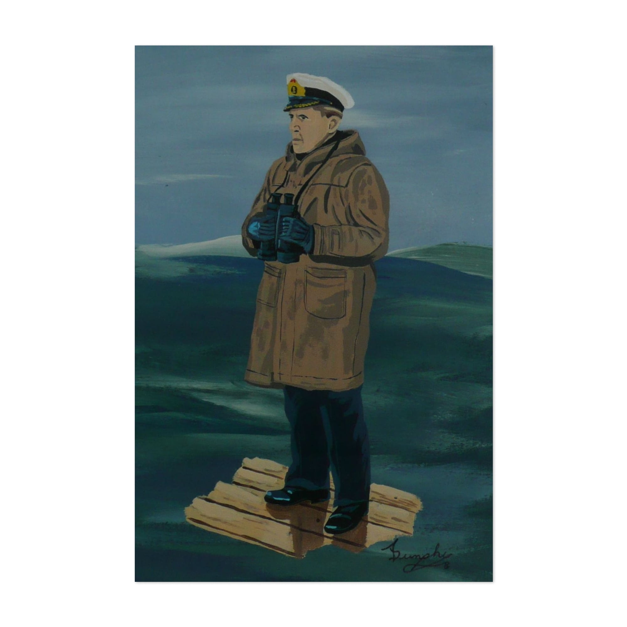 The Captain - Painting Nautical Ocean Seascape Boat Winter Vintage ...