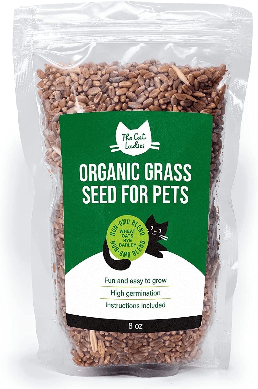 The Cat Ladies Organic Grass Seed Blend, Non GMO, For Cats and Dogs, 8 ...