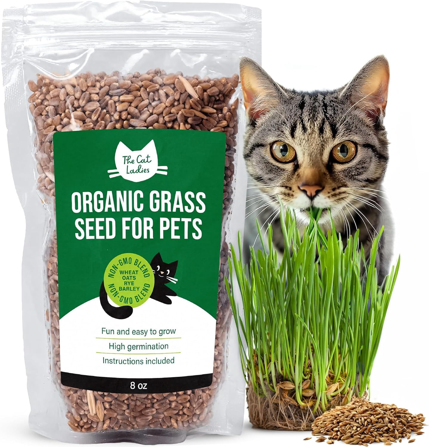 The Cat Ladies Cat Grass Seed Blend, 8 oz, Wheat, Oats, Barley, Rye ...