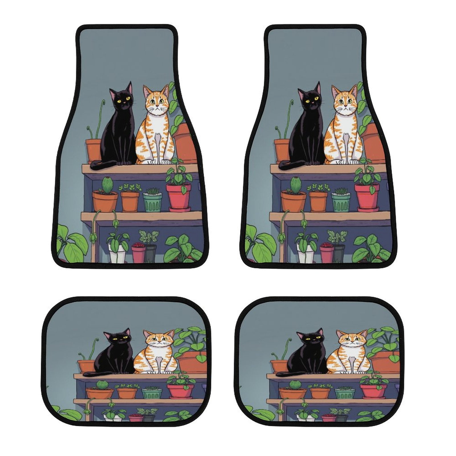 The Cat on The Plant Rack Car Floormat Heavy Duty Front Rear Floor Mats ...