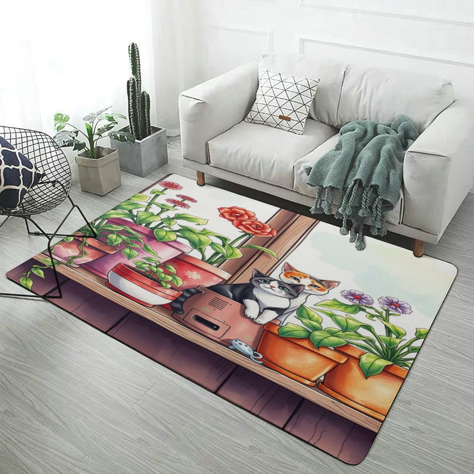 The Cat on The Plant Rack Carpet for Living Room Luxury Home Rations ...