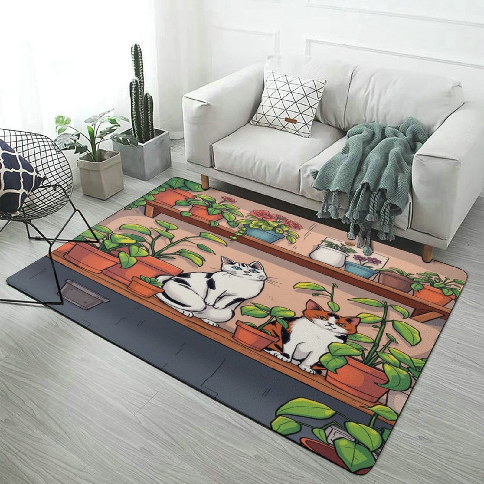 The Cat on The Plant Rack Carpet for Living Room Luxury Home Rations ...