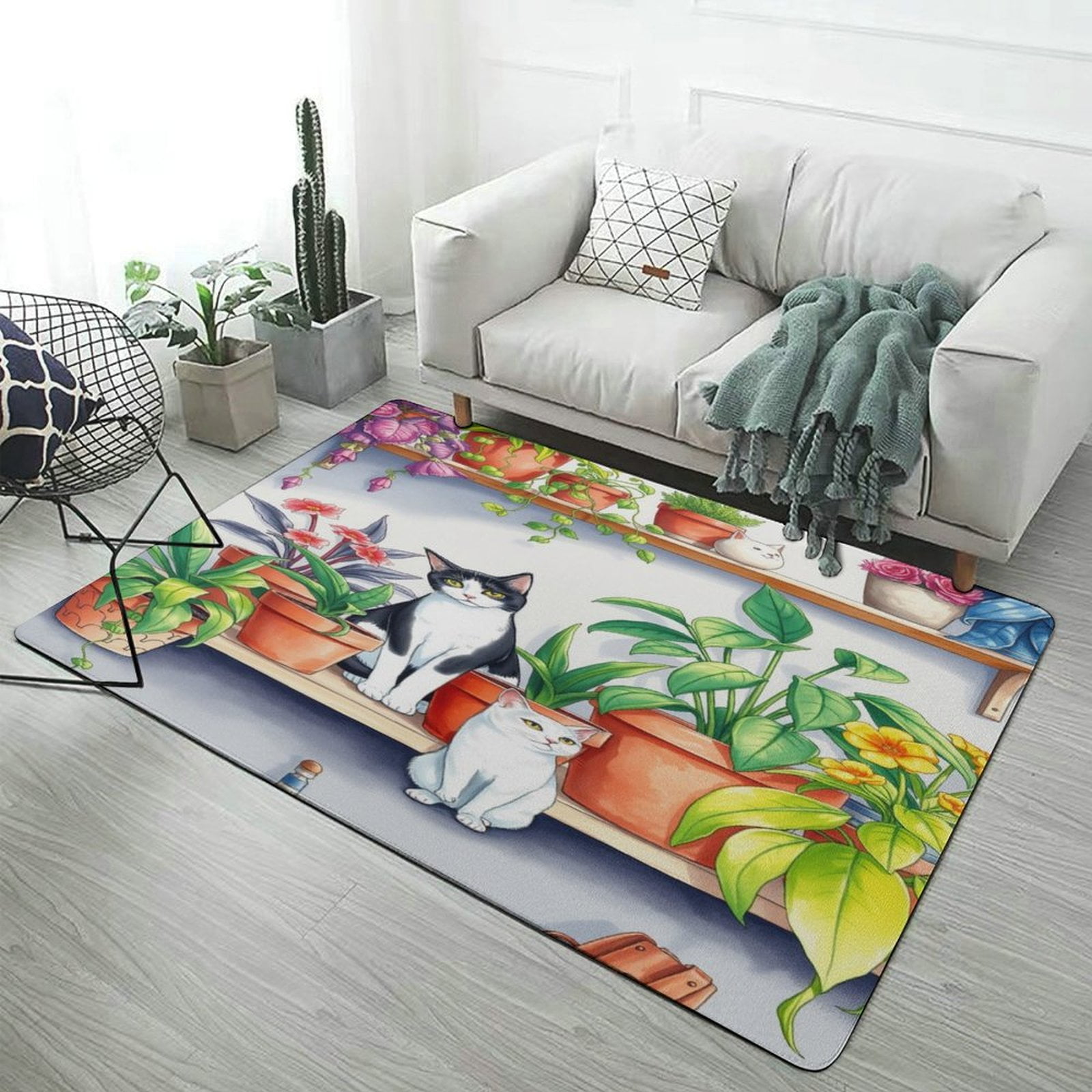 The Cat on The Plant Rack Carpet for Living Room Luxury Home Rations ...