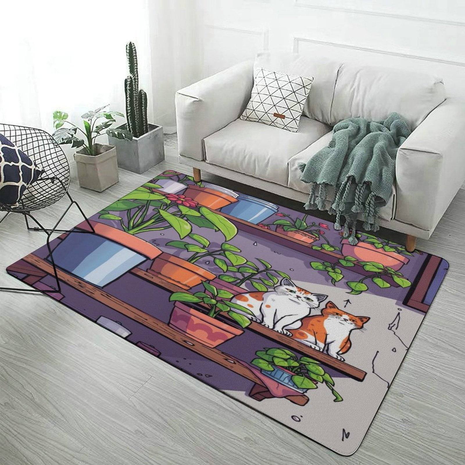 The Cat on The Plant Rack Carpet for Living Room Luxury Home Rations ...